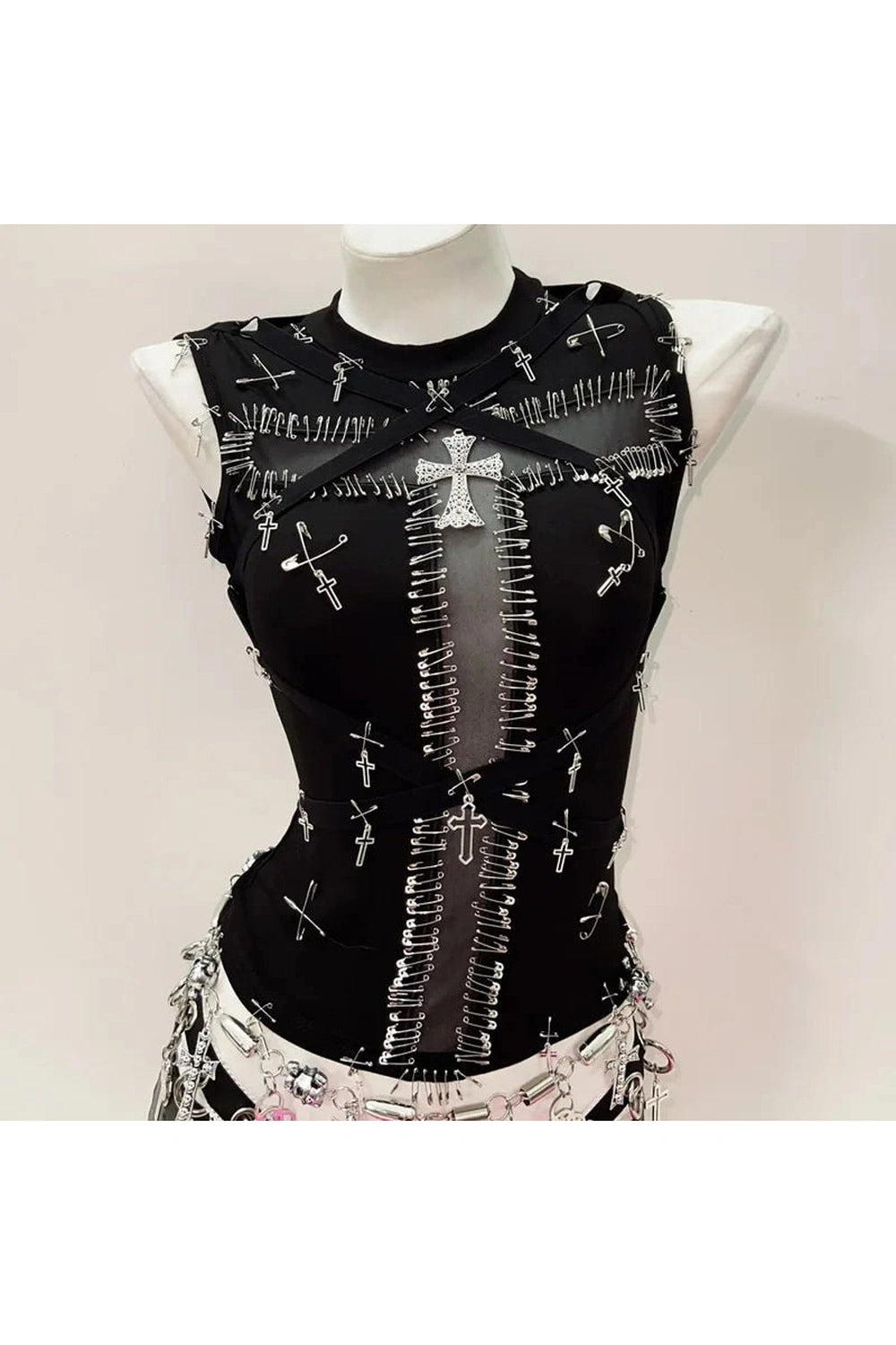 Buy Safety Pin Cross Punk Top - Shoptery