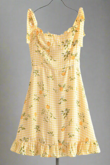 Buy Lemon Print Plaid Dress - Shoptery
