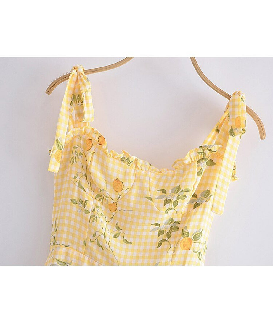 Buy Lemon Print Plaid Dress - Shoptery