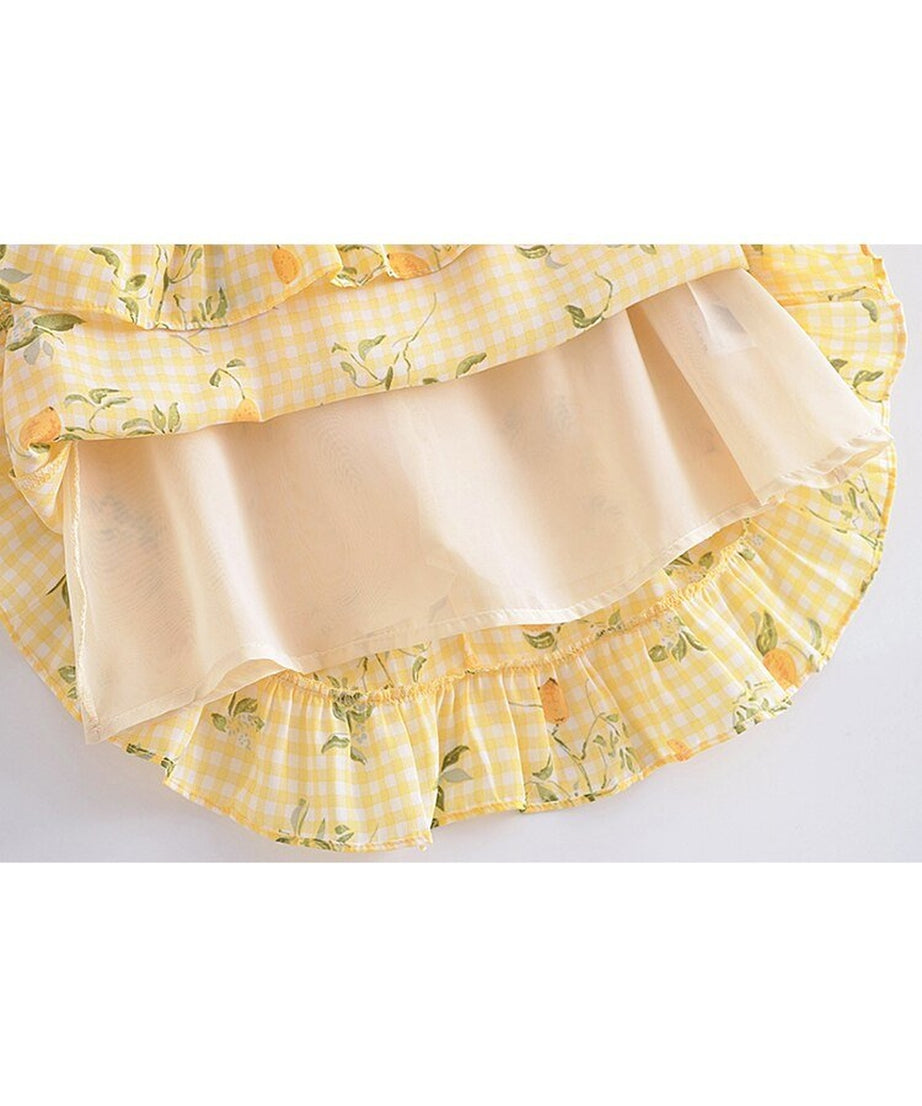 Buy Lemon Print Plaid Dress - Shoptery