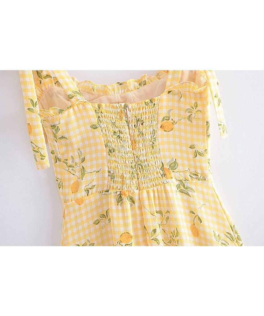 Buy Lemon Print Plaid Dress - Shoptery